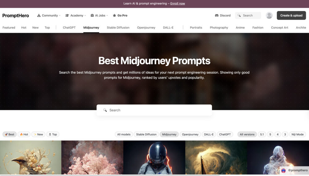 便利なプロンプト収集サイト「PromptHero」ChatGPTにも対応！ミッドジャーニー（Midjourney）│最新ミッドジャーニー ...